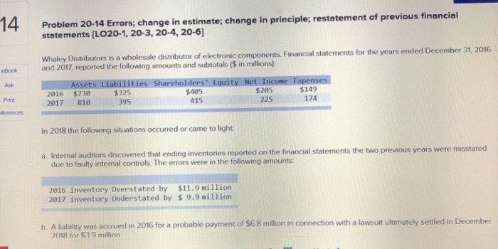 Solved 14 Problem 20-14 Erro statements [LO20-1, 20-3, 20-4, | Chegg.com