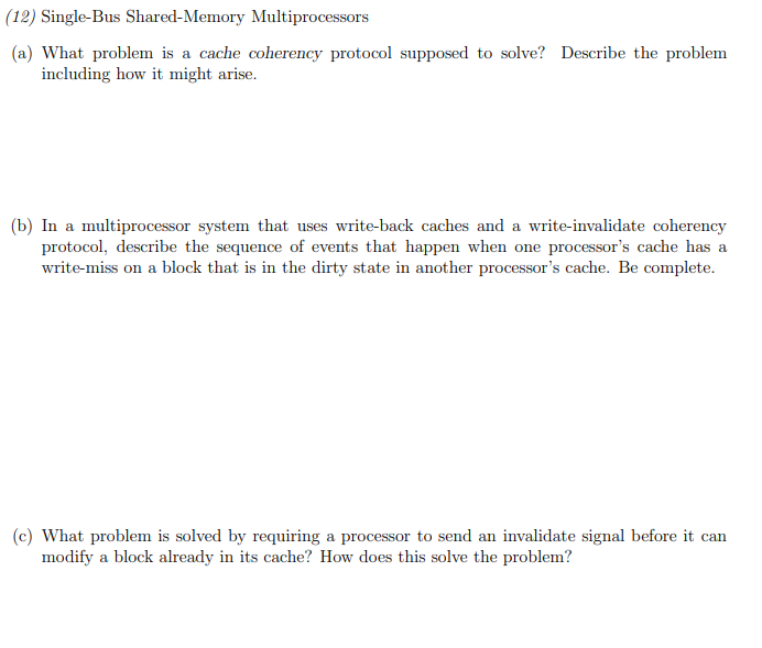 Solved (12) Single-Bus Shared-Memory Multiprocessors (a) | Chegg.com