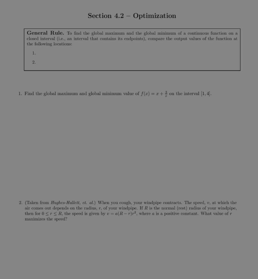 Solved Section 4.2 - Optimization General Rule. To find the | Chegg.com