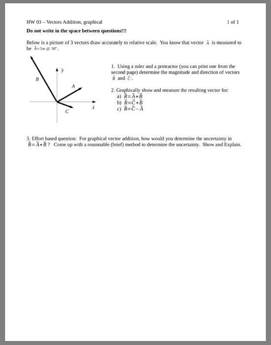 Solved HW 03-Vectors Addition, graphical Do not write in the | Chegg.com