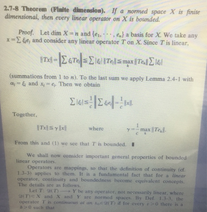 Solved 2.7-8 Theorem (Finite dimenslom). If a normed space X | Chegg.com
