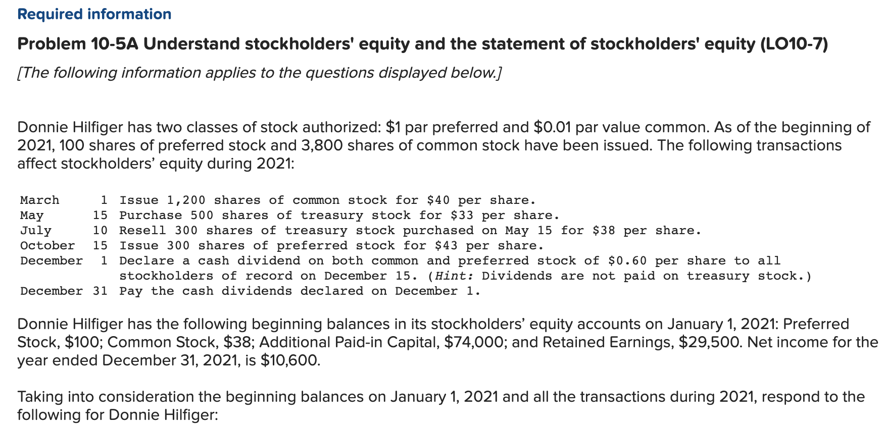 Solved Required information Problem 10-5A Understand | Chegg.com