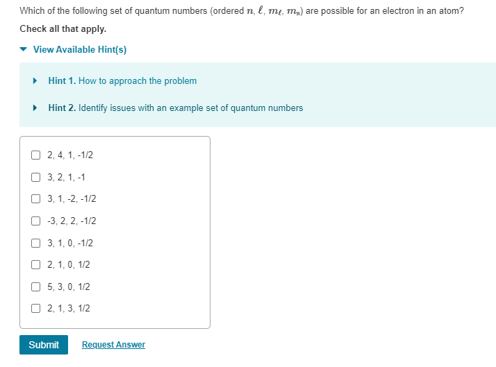 Solved Which of the following set of quantum numbers | Chegg.com