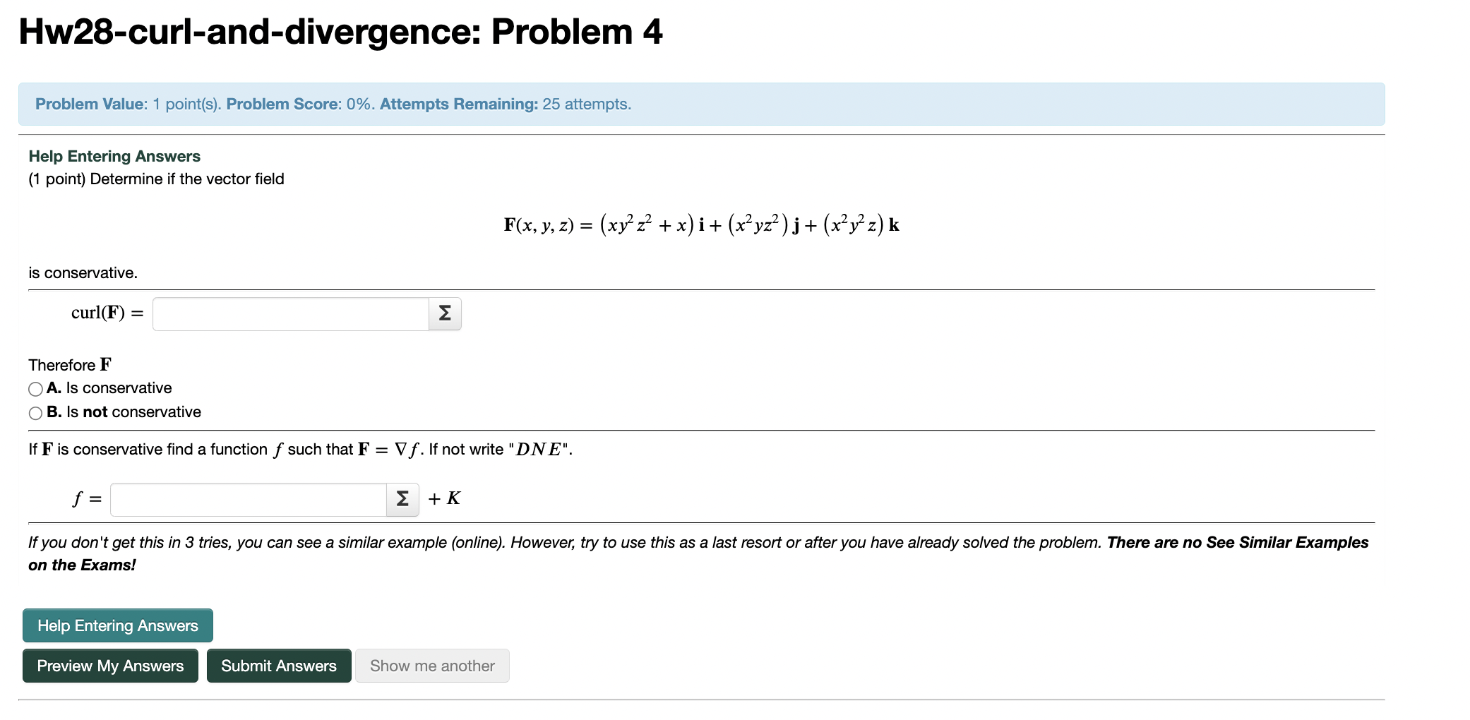 Solved Hw28-curl-and-divergence: Problem 4 Problem Value: 1 | Chegg.com