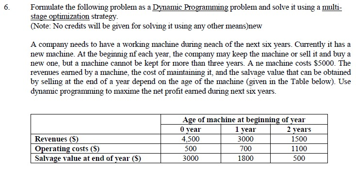 6. Formulate the following problem as a Dynamic | Chegg.com