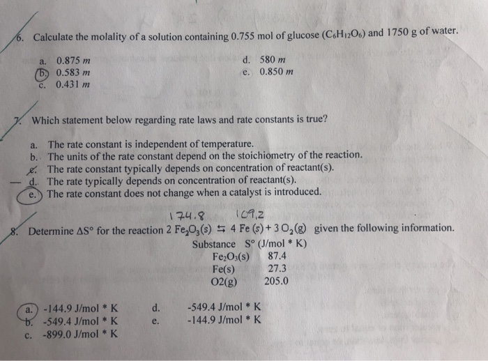 Solved Calculate the molality of a solution containing 0.755 | Chegg.com