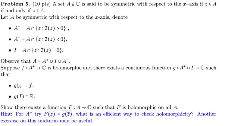 Solved Problem 5. (10 pts) A set A⊆C is said to be symmetric | Chegg.com