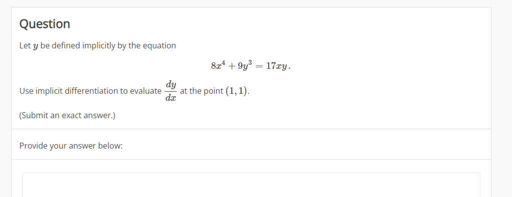 Solved QuestionLet y ﻿be defined implicitly by the | Chegg.com