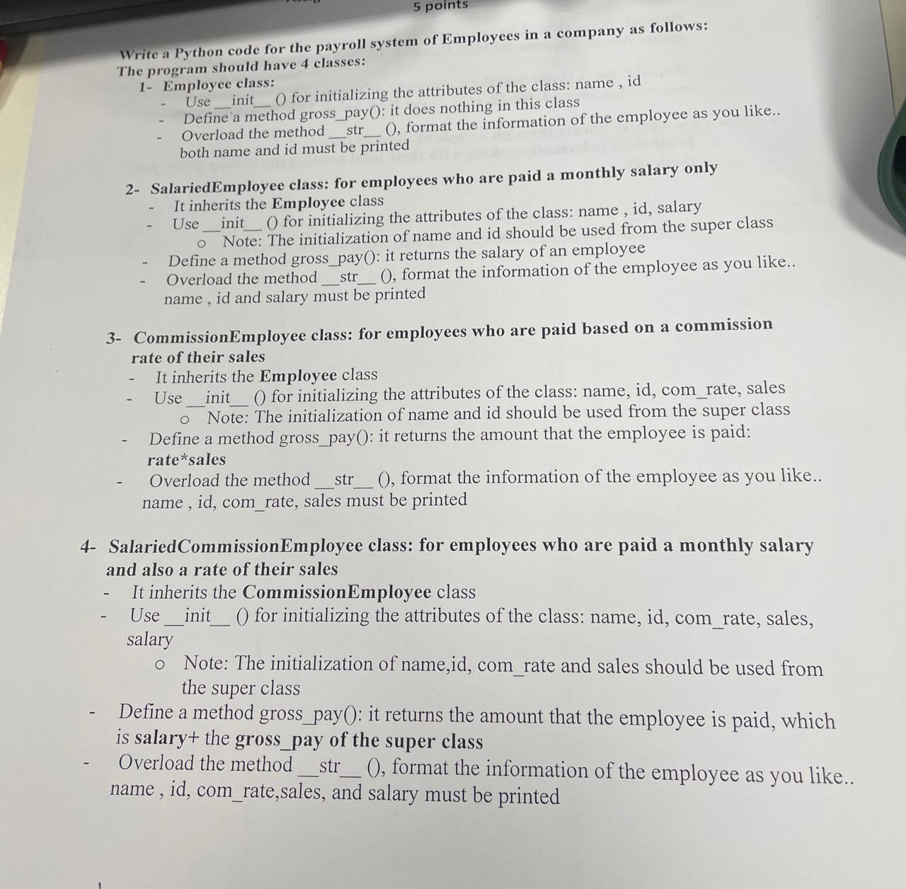 Solved Write a Python code for the payroll system of | Chegg.com