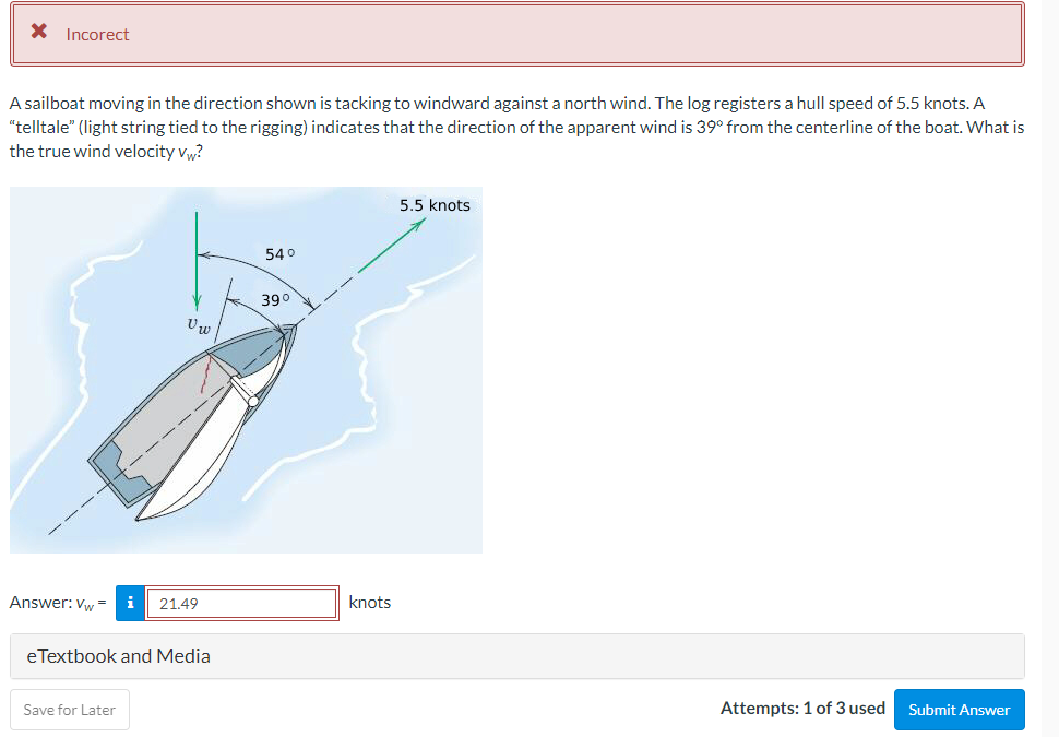 Solved A sailboat moving in the direction shown is tacking | Chegg.com