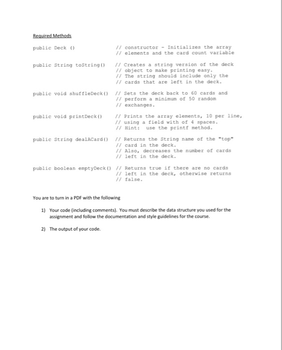 Solved A: Create a class called Deck This is not your | Chegg.com