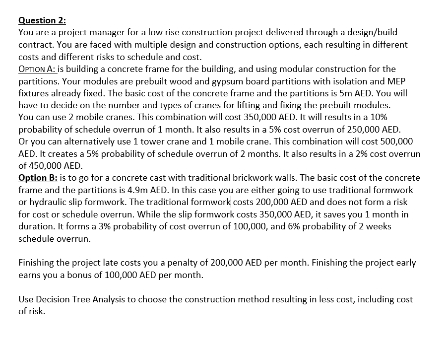 Solved Question 2: You are a project manager for a low rise | Chegg.com