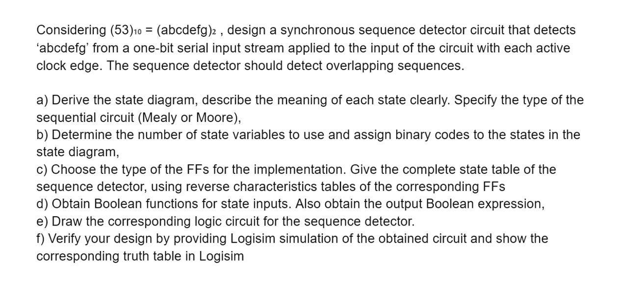 Solved Considering (53)10=( ﻿abcdefg )2, ﻿design a | Chegg.com