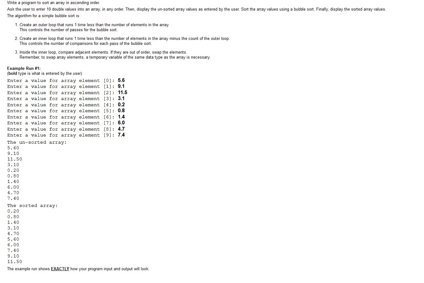 Solved Write a program to sort an array in ascending order. | Chegg.com