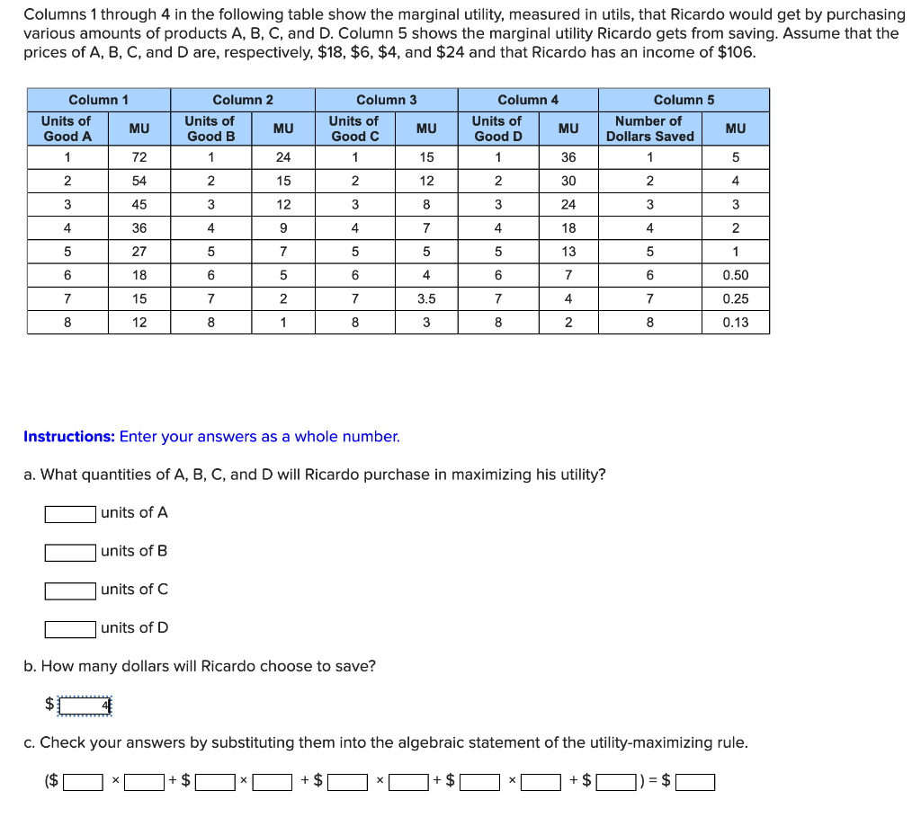 Solved Columns 1 through 4 in the following table show the | Chegg.com