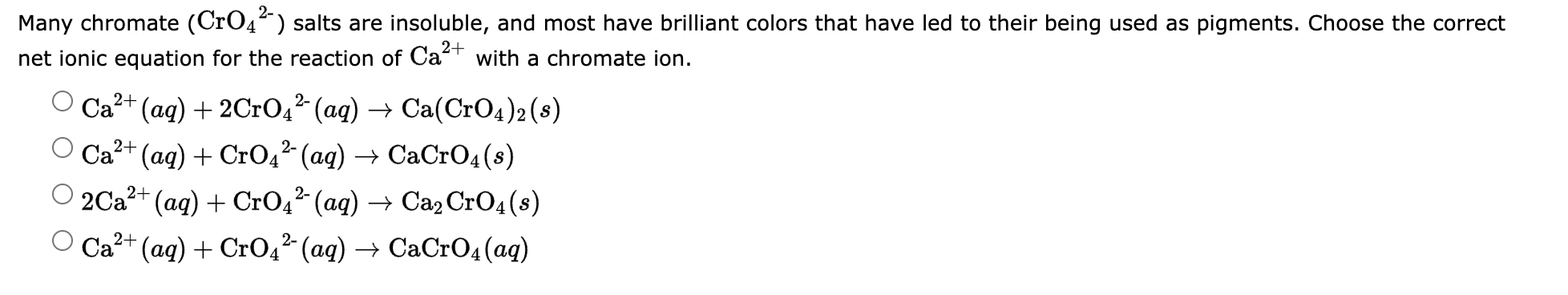 Solved Many chromate (CrO4²) salts are insoluble, and most | Chegg.com