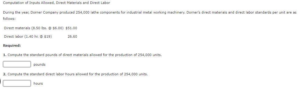 Solved Computation of Inputs Allowed, Direct Materials and | Chegg.com