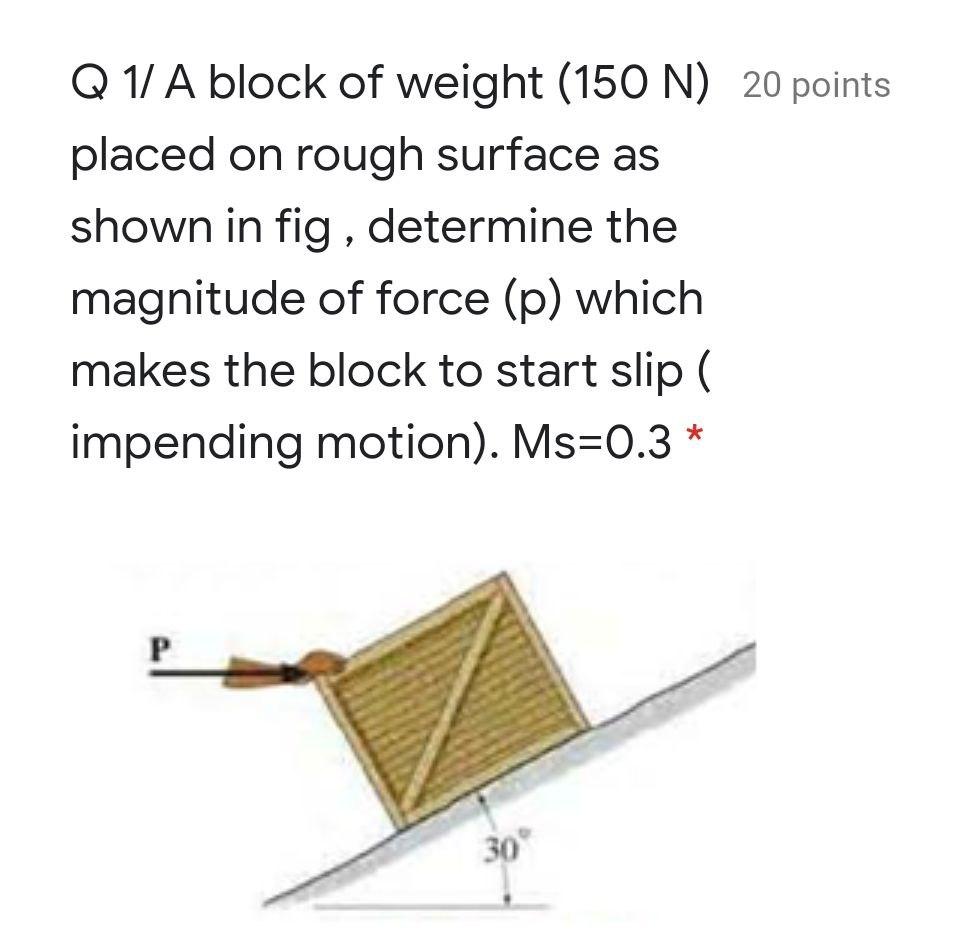 Solved Q1 A block of weight (150 N) 20 points placed on | Chegg.com