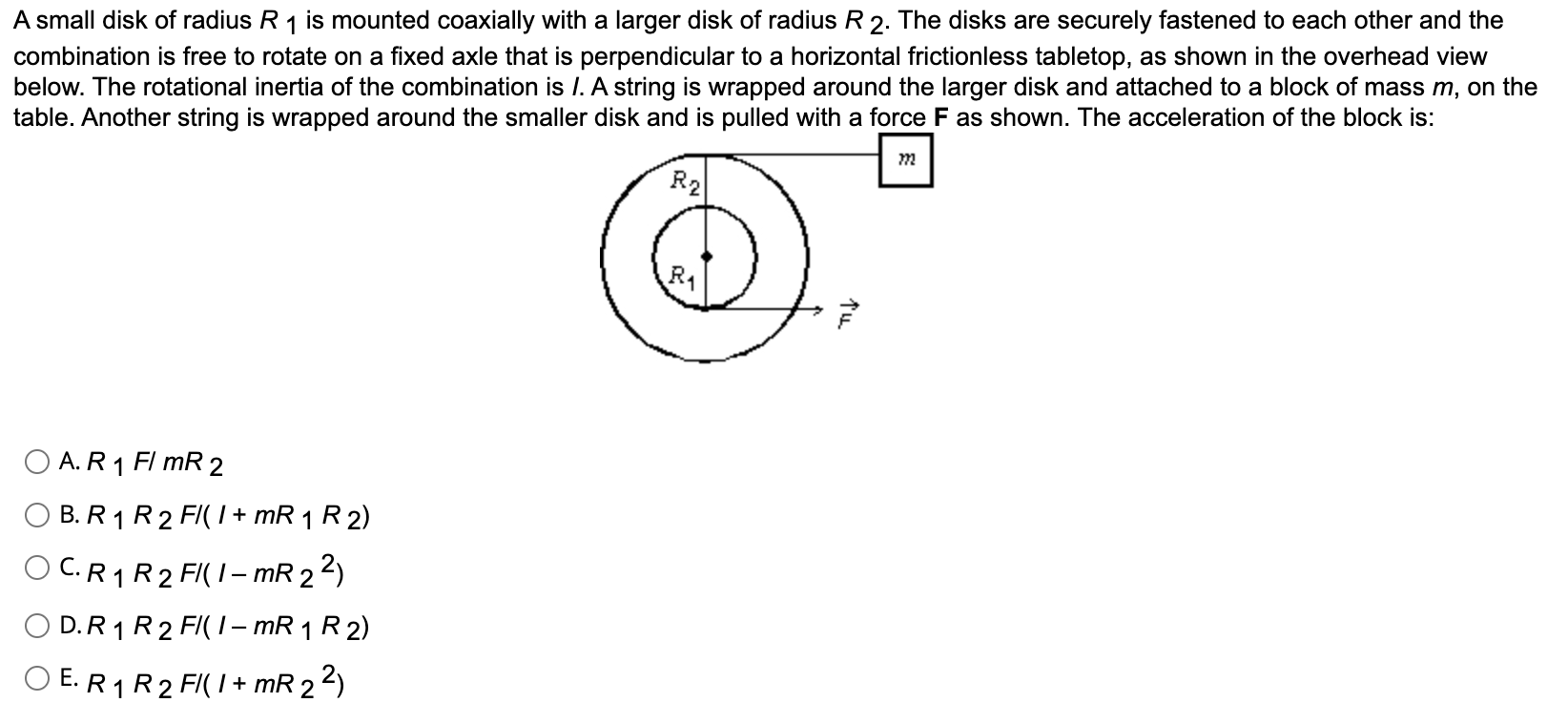 Solved A small disk of radius R ₁ is mounted coaxially with | Chegg.com