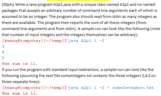 Solved (50pts) Write a Java program A2p1.java with a unique | Chegg.com