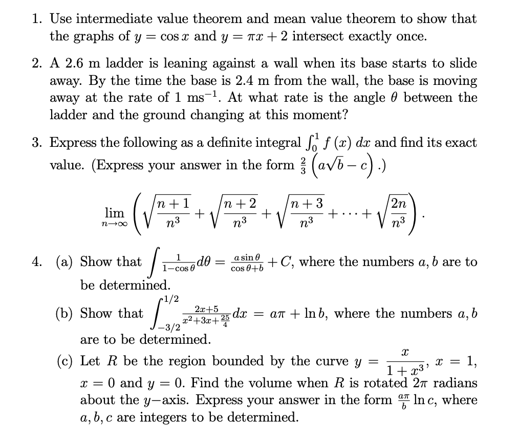 Solved 1. Use intermediate value theorem and mean value | Chegg.com