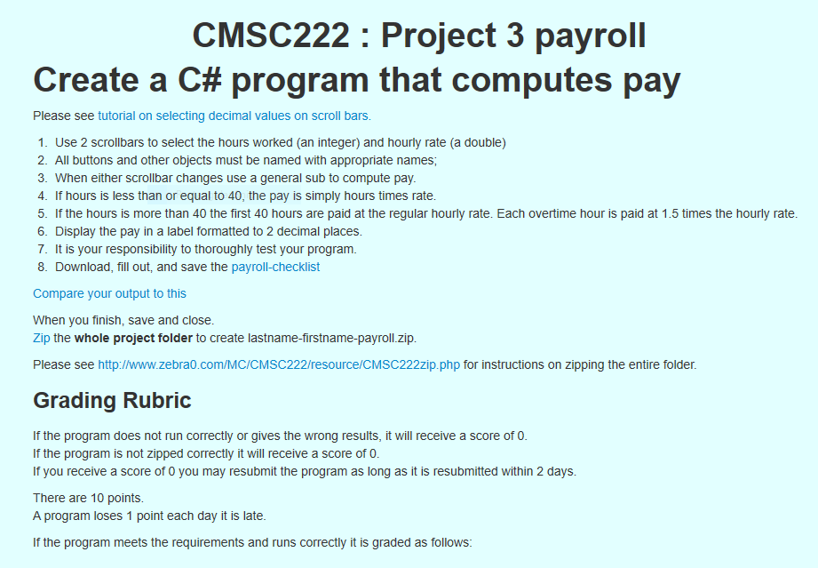 CMSC222: Project 3 payroll Create a C# program that | Chegg.com