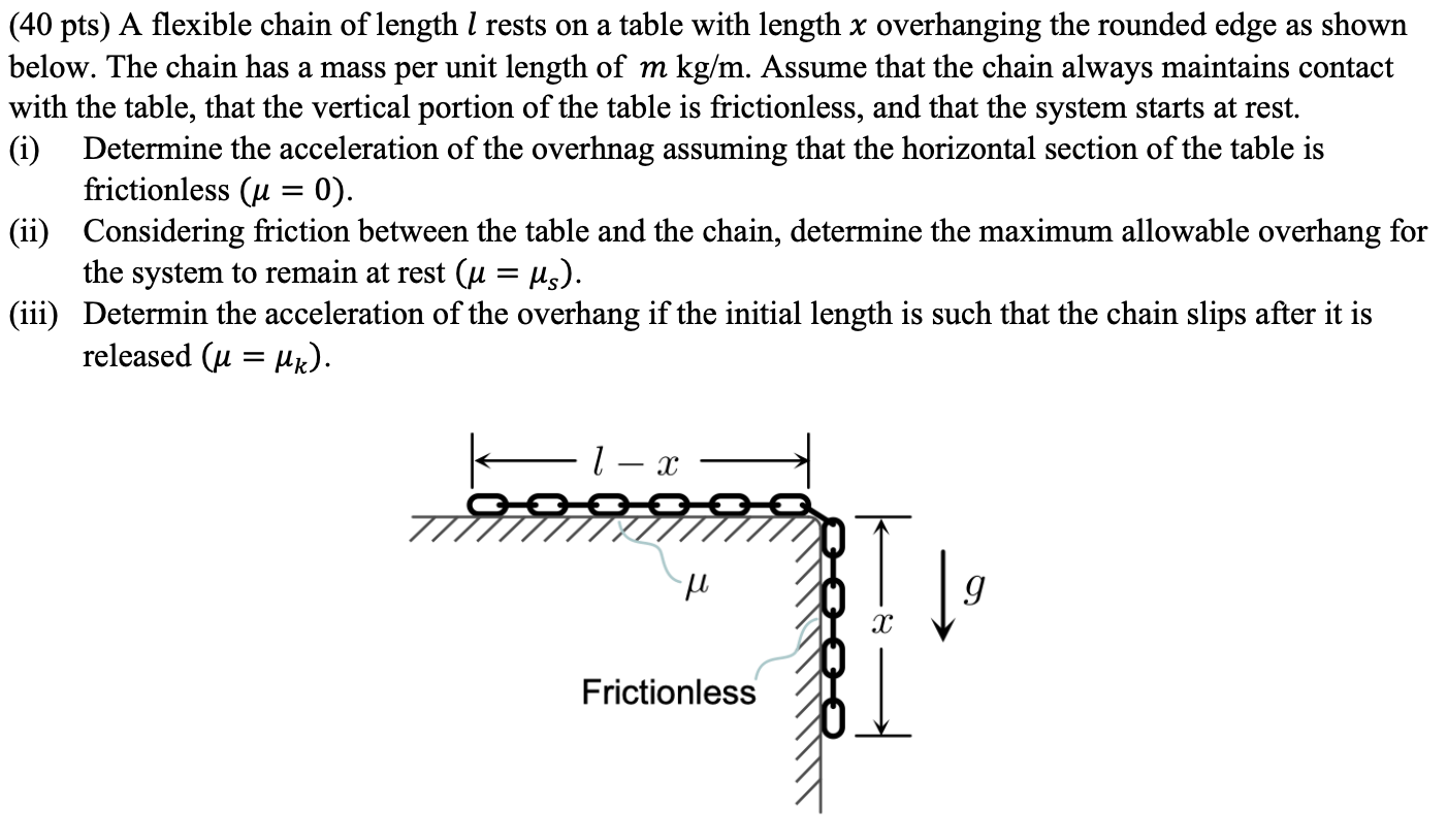 Solved (40 pts) A flexible chain of length 1 rests on a | Chegg.com