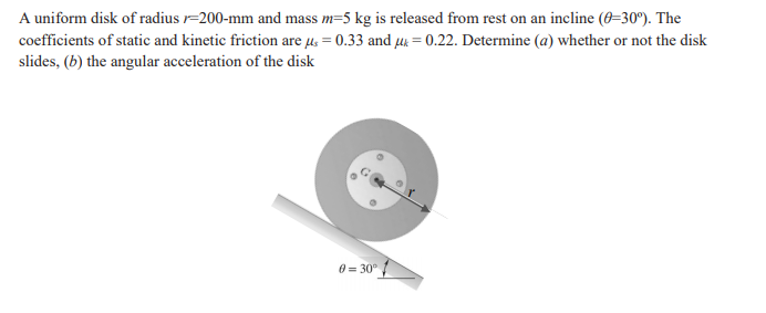Solved A uniform disk of radius r=200-mm and mass m=5 kg is | Chegg.com