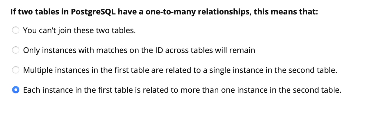 Solved If two tables in PostgreSQL have a one-to-many | Chegg.com