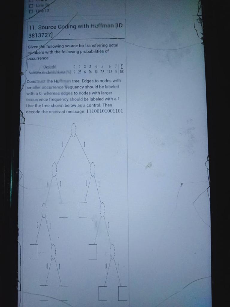 Solved 11. Source Coding with Huffman (ID: 3813727] Given | Chegg.com