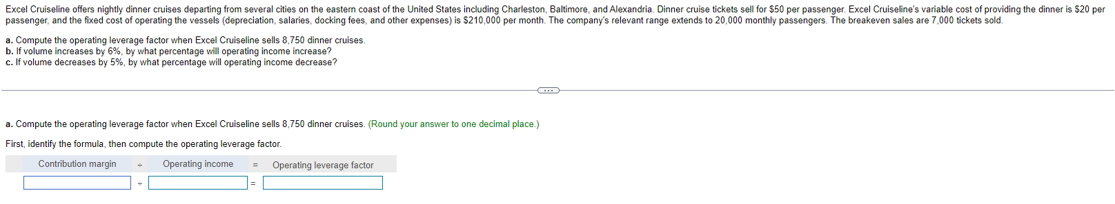 Solved a. Compute the operating leverage factor when Excel | Chegg.com