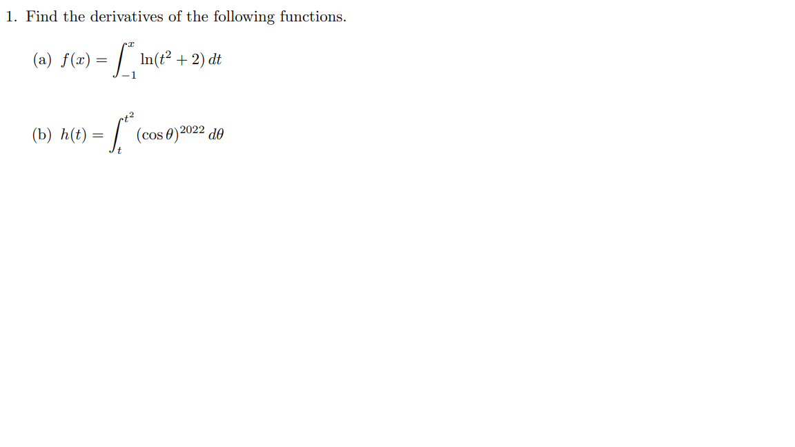 Solved 1. Find the derivatives of the following functions. | Chegg.com