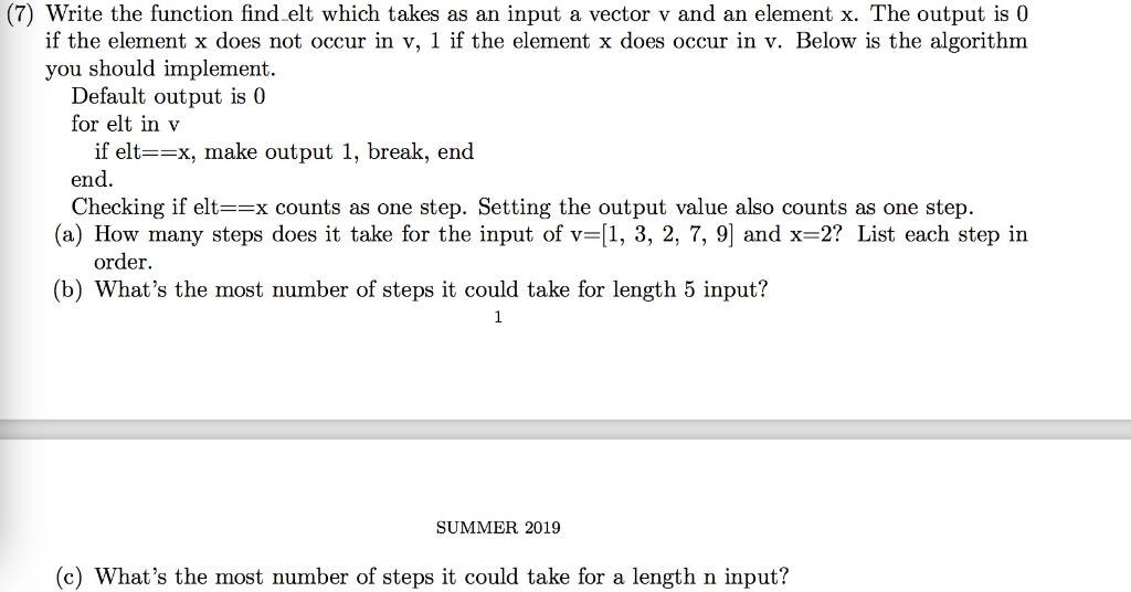Solved (1) Write a function custommin(v) which takes as | Chegg.com