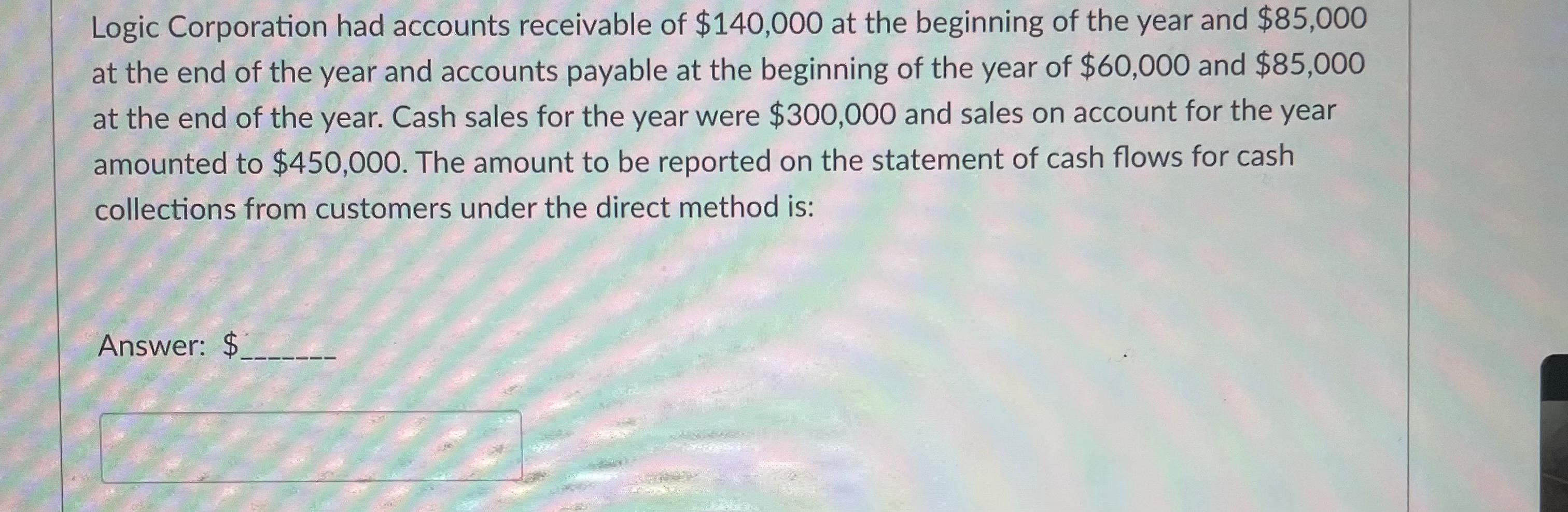 Solved Logic Corporation had accounts receivable of $140,000 | Chegg.com