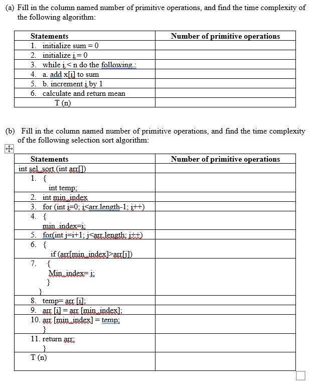 Solved (a) Fill in the column named number of primitive | Chegg.com