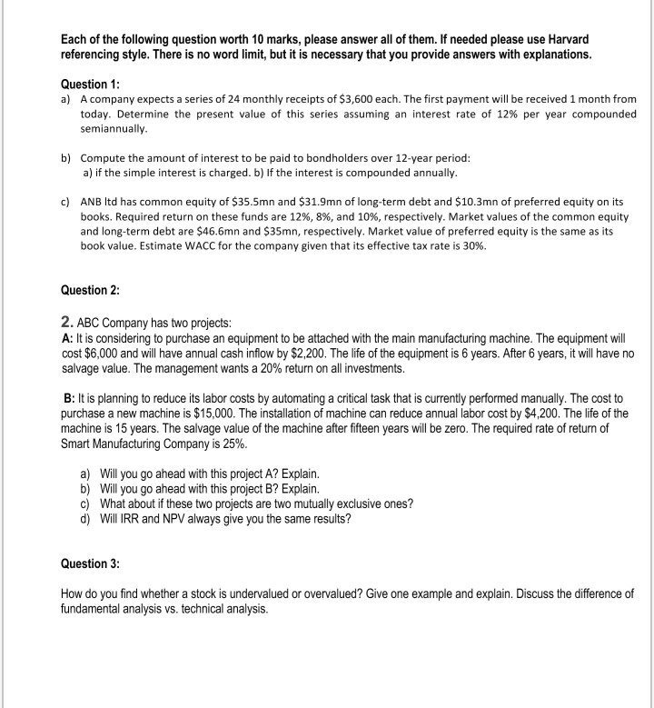 Solved Each of the following question worth 10 marks, please | Chegg.com