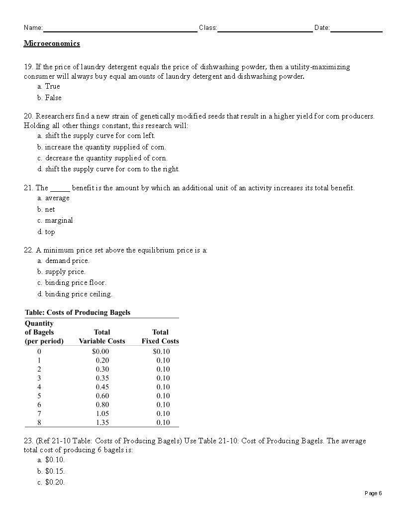 Solved Name: Class: Date: Microeconomics Indicate the answer | Chegg.com