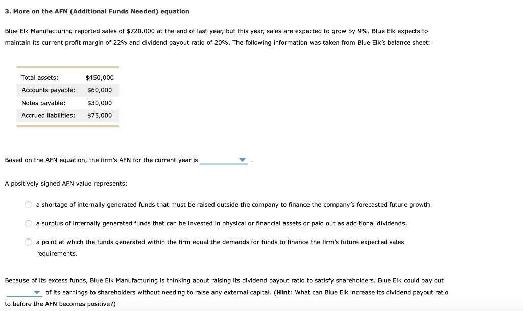 Solved 3. More on the AFN (Additional Funds Needed) equation | Chegg.com