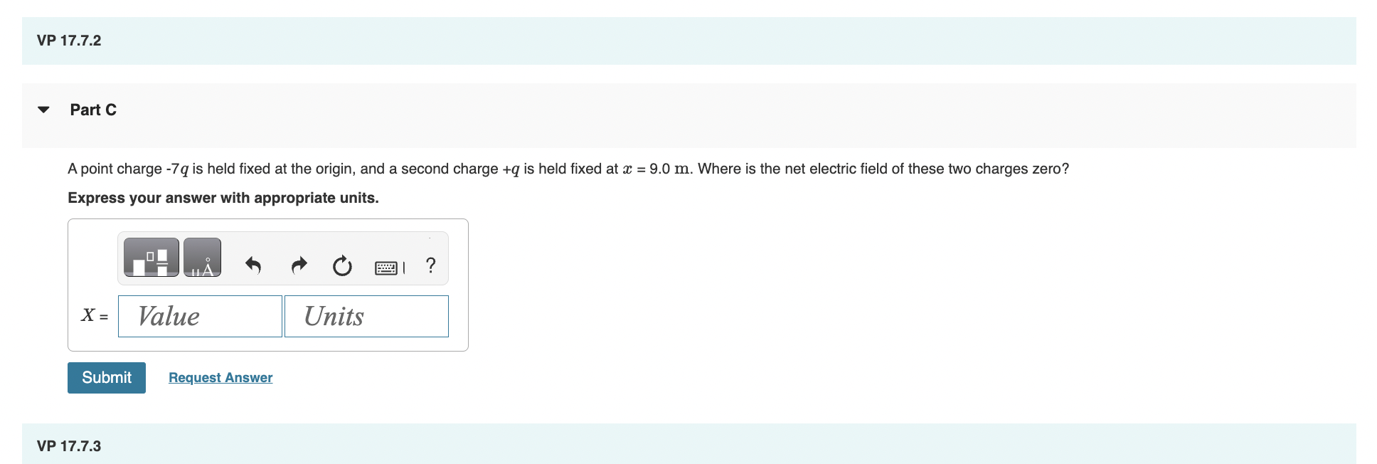 Solved A point charge -7 q is held fixed at the origin and a | Chegg.com