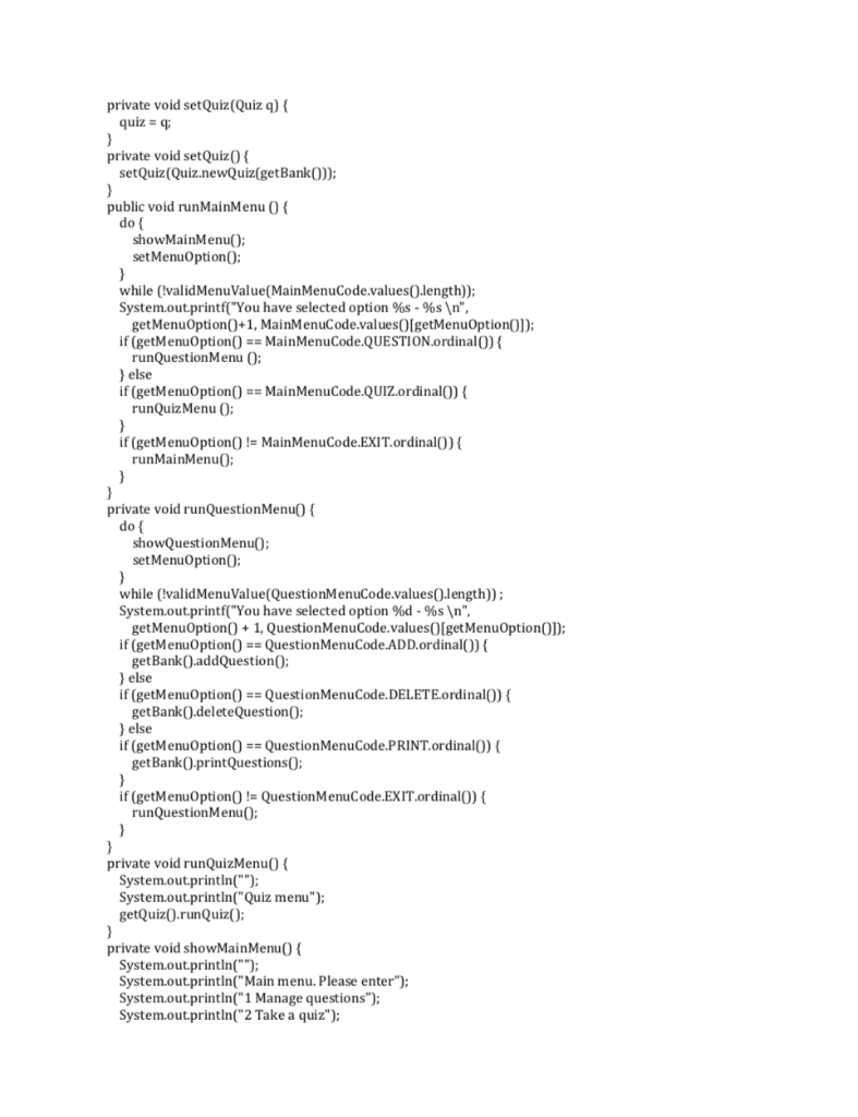 JAVA Quiz Taker and Creator Modes (Source Code | Chegg.com