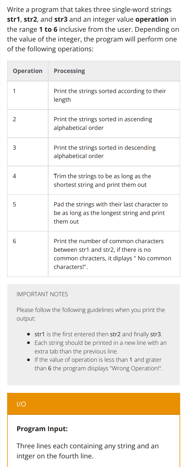 Solved Write a program that takes three single-word strings | Chegg.com