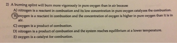 Solved A burning splint will burn more vigorously in pure | Chegg.com