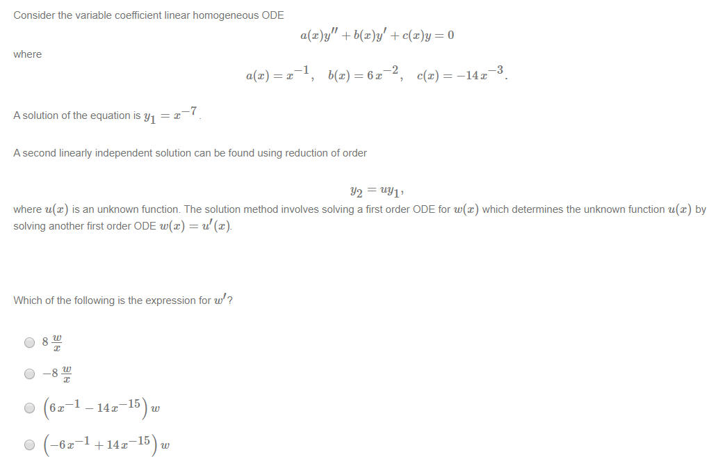 Solved Consider the variable coefficient linear homogeneous | Chegg.com