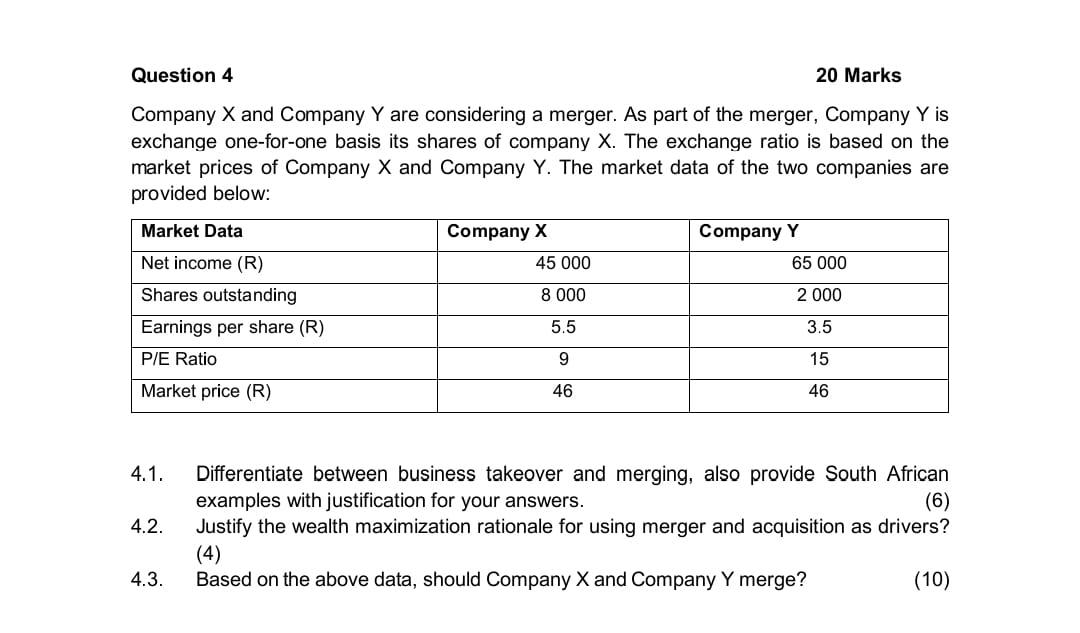 Solved Question 4 20 Marks Company X and Company Y are | Chegg.com