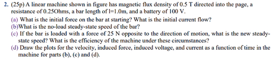Solved 2. (25p) A linear machine shown in figure has | Chegg.com