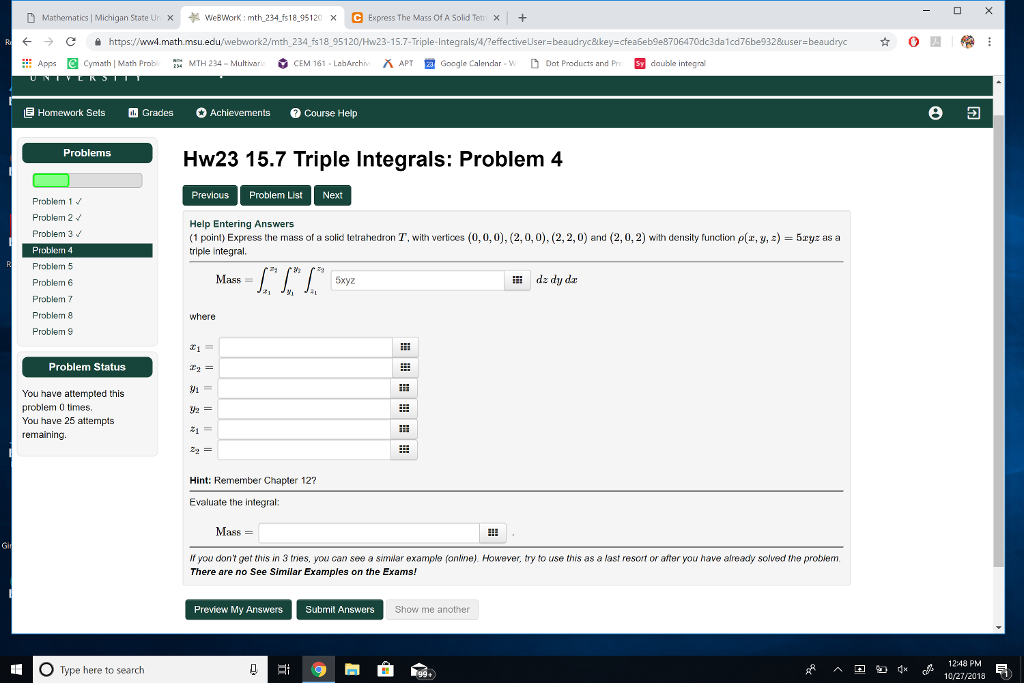 Solved D Mathematics Michigan State U × 长WeBworK: th 234 | Chegg.com