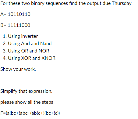 Solved For these two binary sequences find the output due | Chegg.com