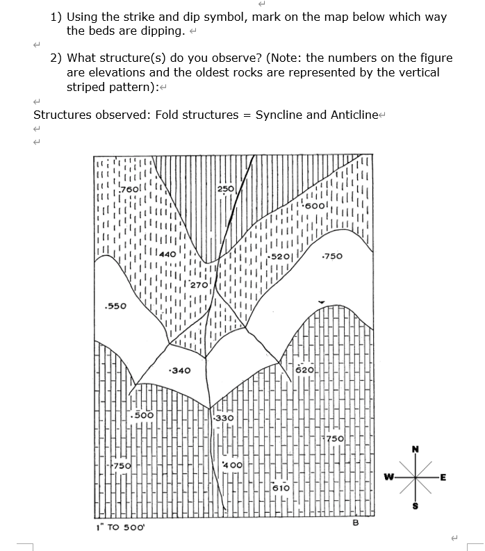 Solved 1) Using the strike and dip symbol, mark on the map | Chegg.com