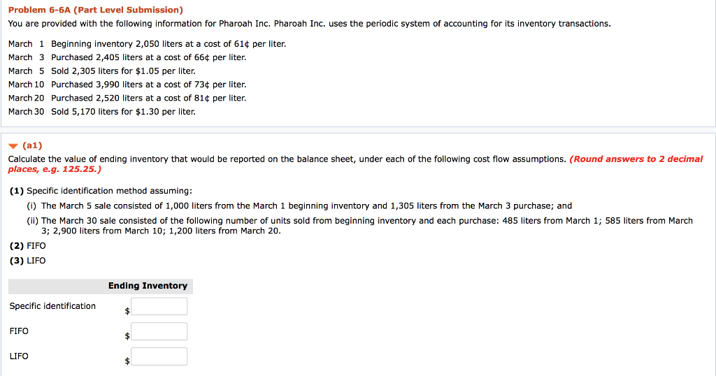Solved Problem 6-6A (Part Level Submission) You are provided | Chegg.com