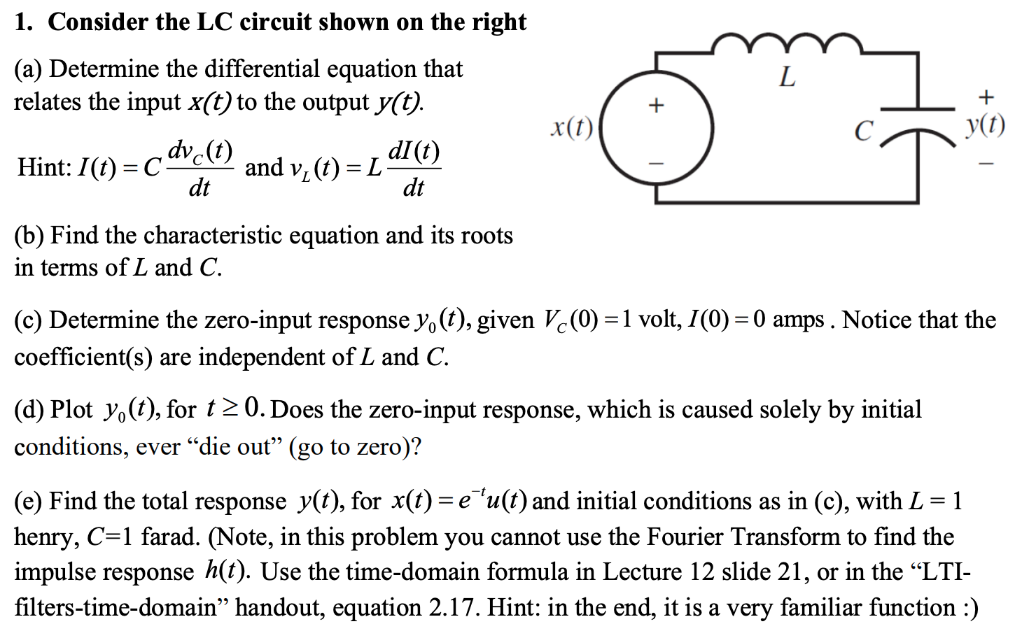 Solved 1. Consider the LC circuit shown on the right L + (a) | Chegg.com